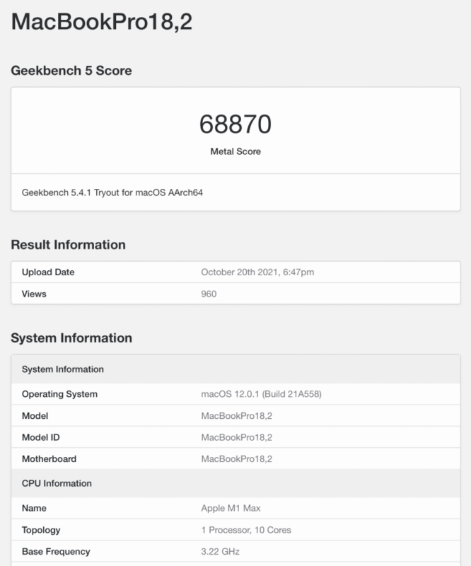 ผลทดสอบ Geekbench ของ M1 Max บน MacBook Pro รุ่น 16 นิ้ว การประมวลผล ...
